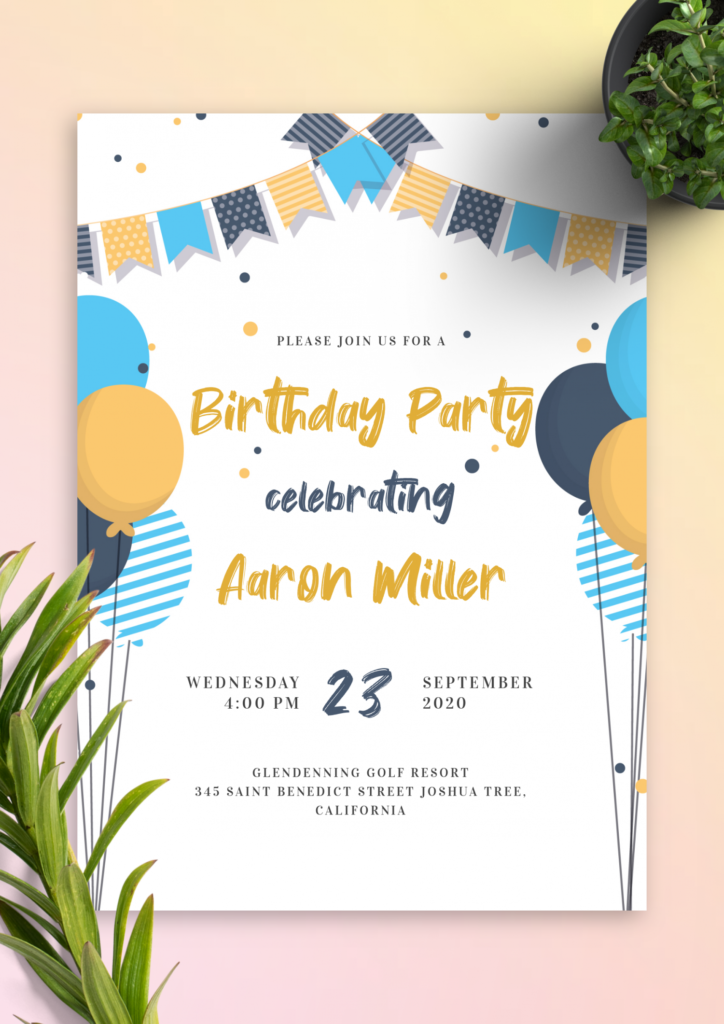 Download Printable Flag Garland And Balloons Birthday Invitation PDF ...