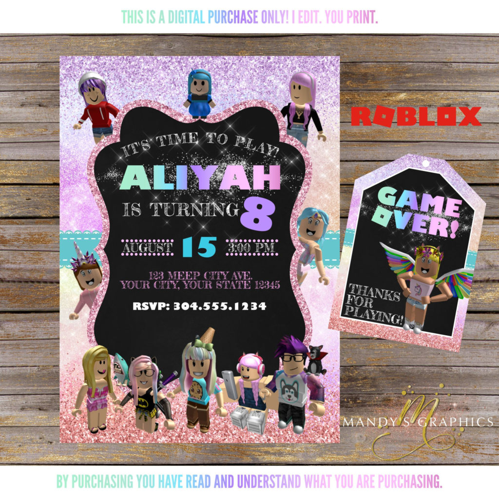 Girl Roblox Birthday Party Invitation Read Description | Birthday ...