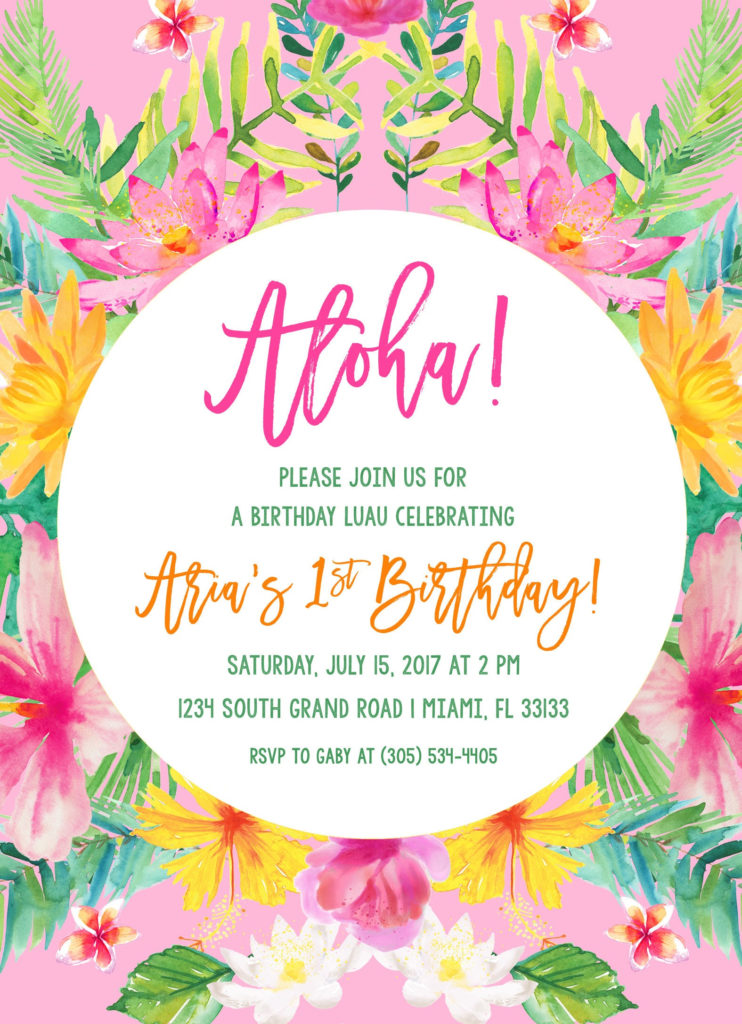 Tropical Birthday Invitation Luau Birthday Invitation First 1st ...